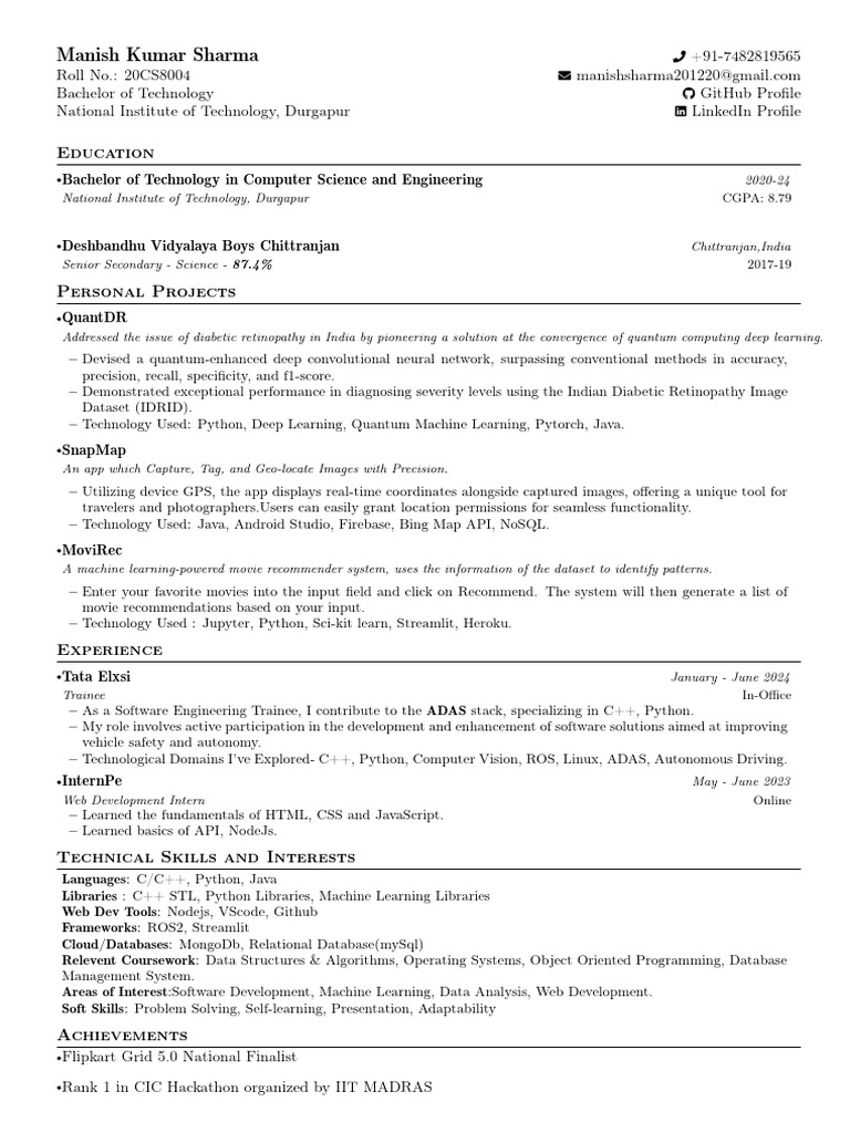 70 ATS Rating Resume Template | PDF