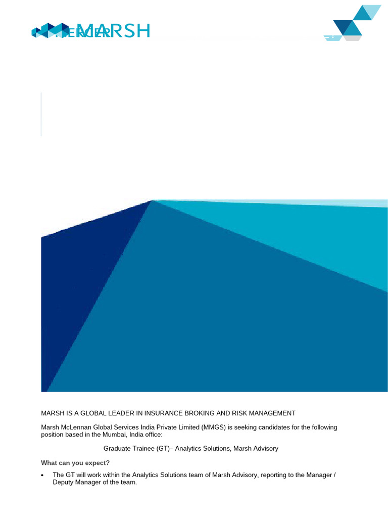 Graduate Trainee - Actuarial MMC Job Advertisement | PDF