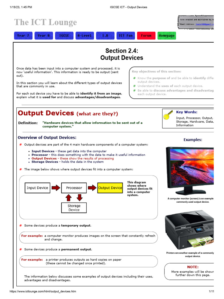 IGCSE ICT - Output Devices | PDF