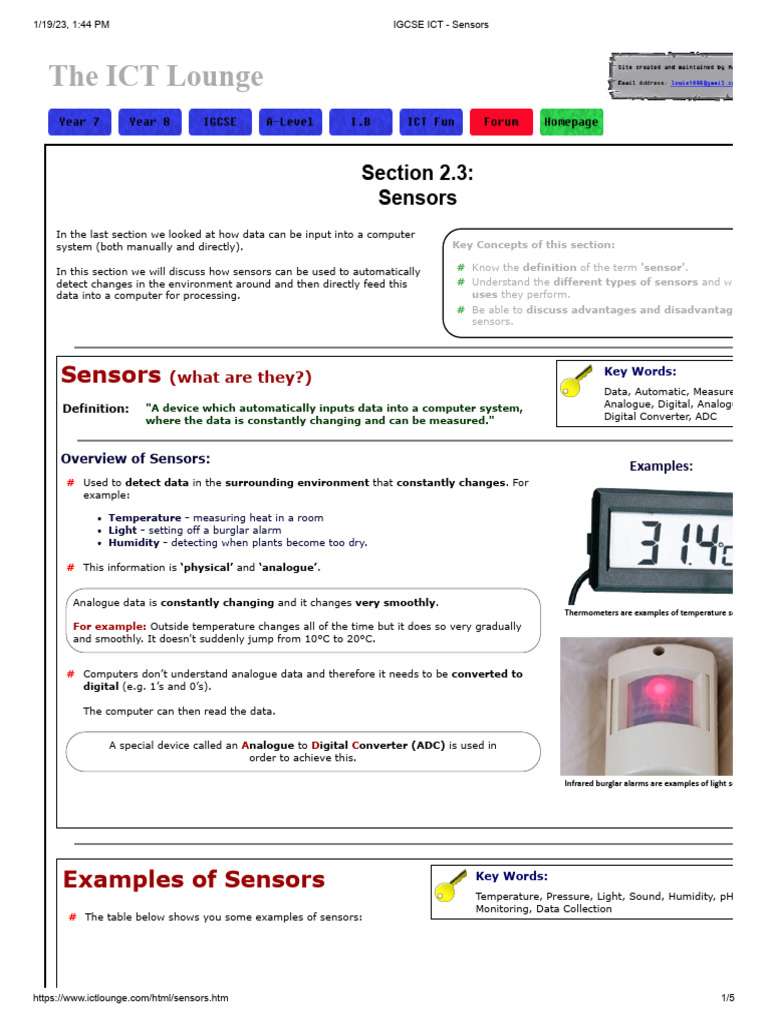IGCSE ICT - Sensors | PDF