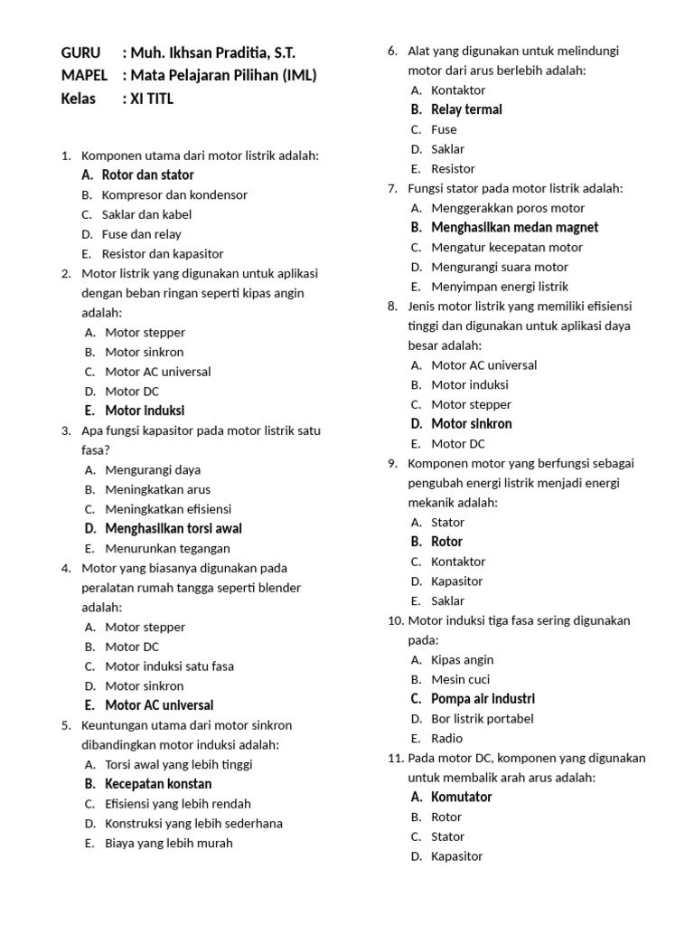 Materi Pelajaran Pilihan (IML) UTS XI TITL | PDF