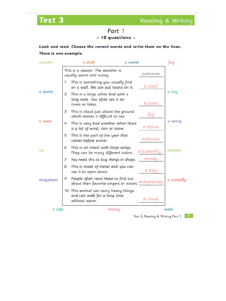 FLYERS Test 3 Reading Writing Correction | PDF