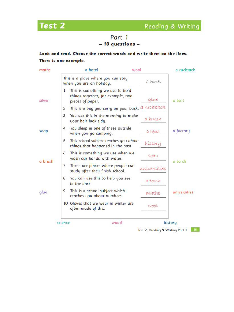 FLYERS Test 2 Reading Writing Correction | PDF