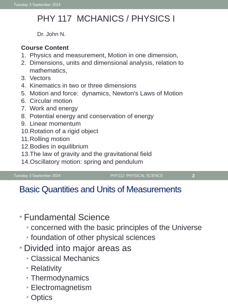 1 1 PHY117 Motion & Equations 1D1 STD | PDF | International System Of ...