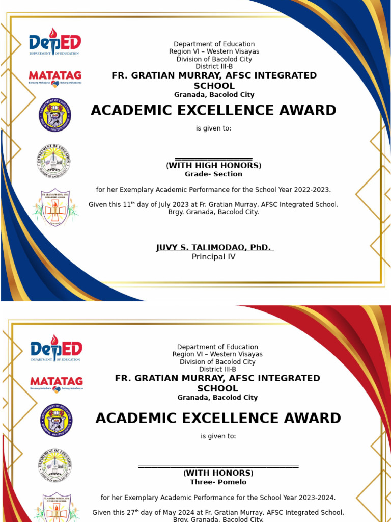 NON-GRAD-VERSION Academic Excellence Awards | PDF