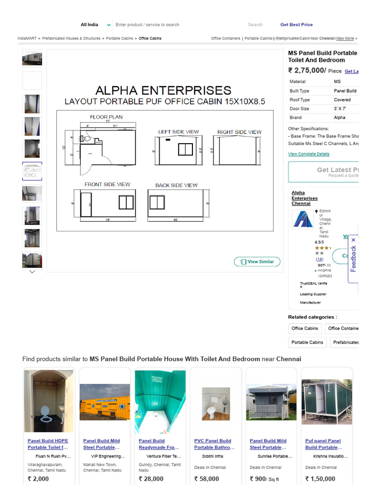 MS Panel Build Portable House With Toilet and Bedroom at Rs 275000 ...