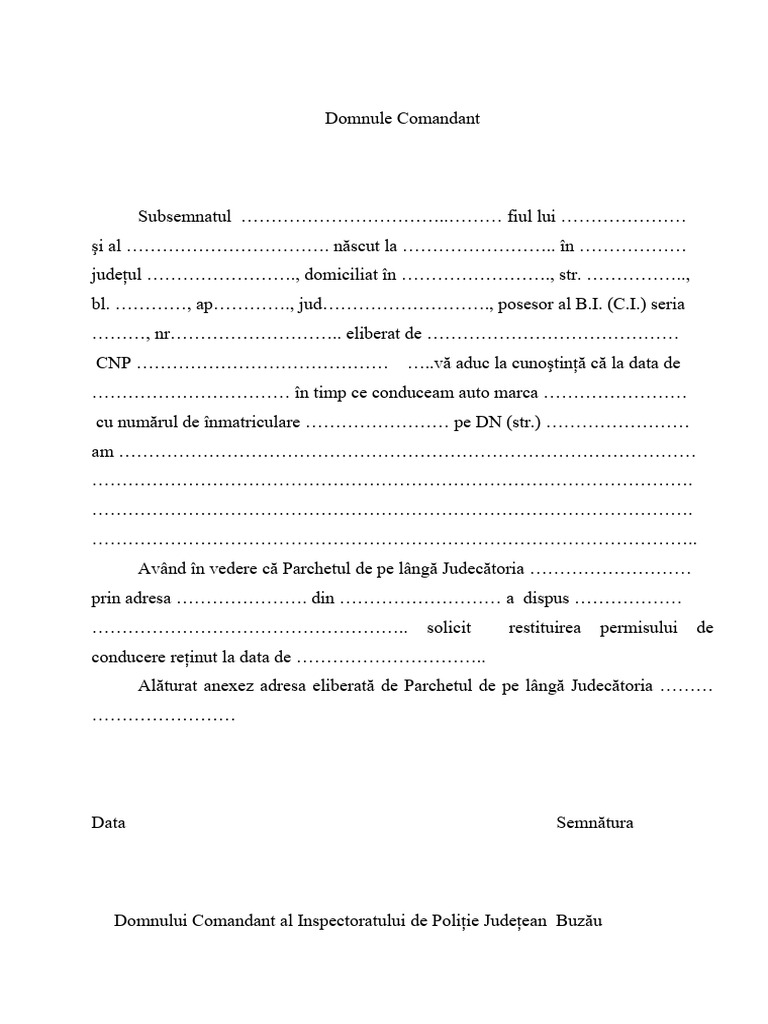 Cerere Restituire | PDF