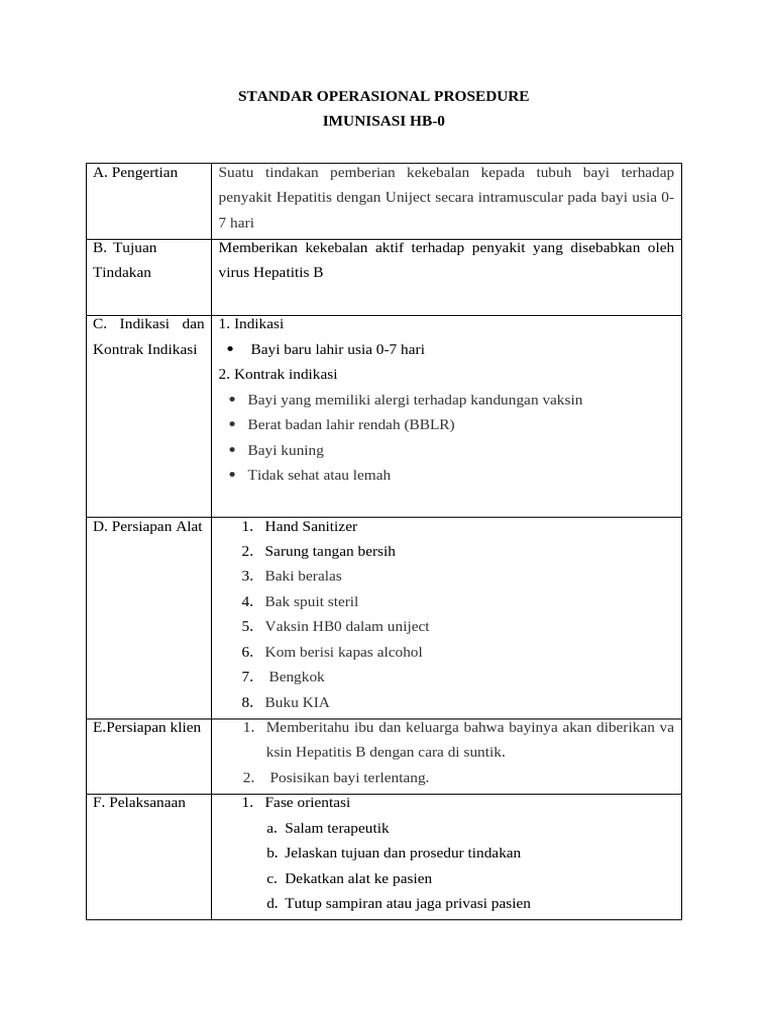 Syt Sop Imnisasi Hb0 | PDF