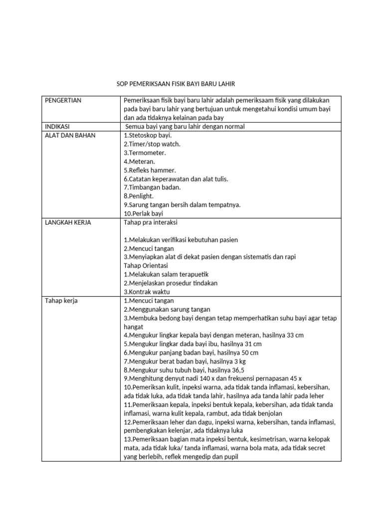 Syt SOP PEMERIKSAAN FISIK BAYI BARU LAHIR | PDF