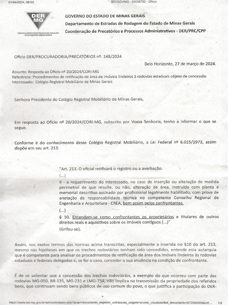 Oficio Der Procuradoria Precatorios No 148 2024 Resposta Oficio 3 | PDF