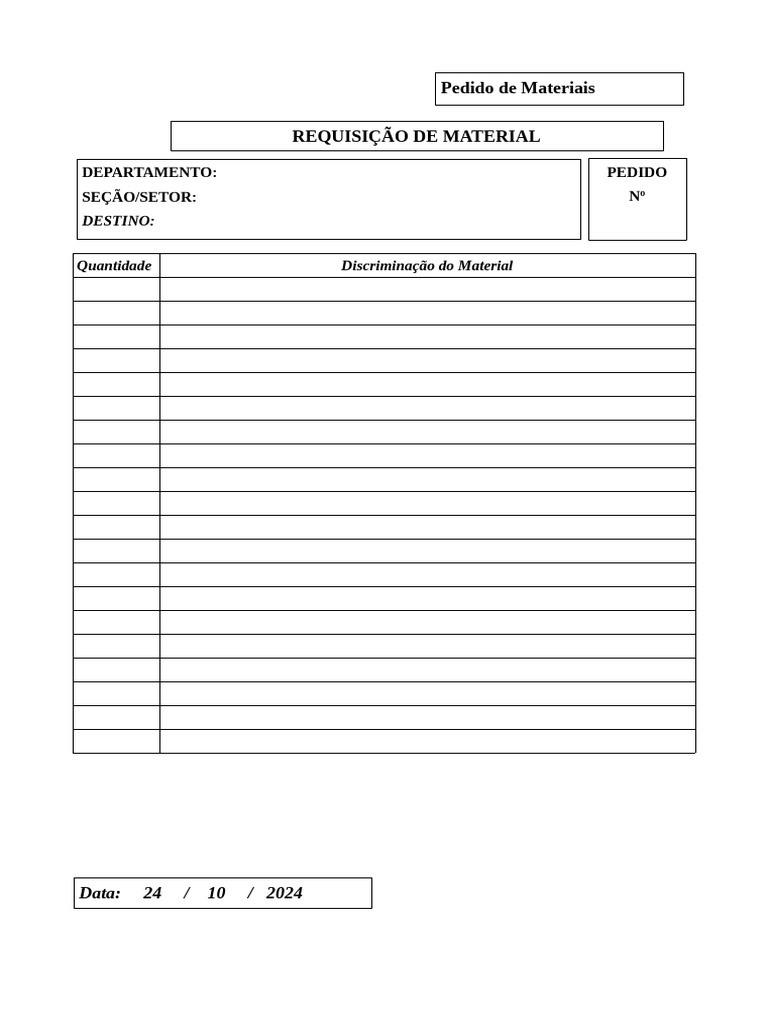 Modelo de Requisição de Pedido de Material | PDF Modelo de Requisição de Pedido de Material | PDF