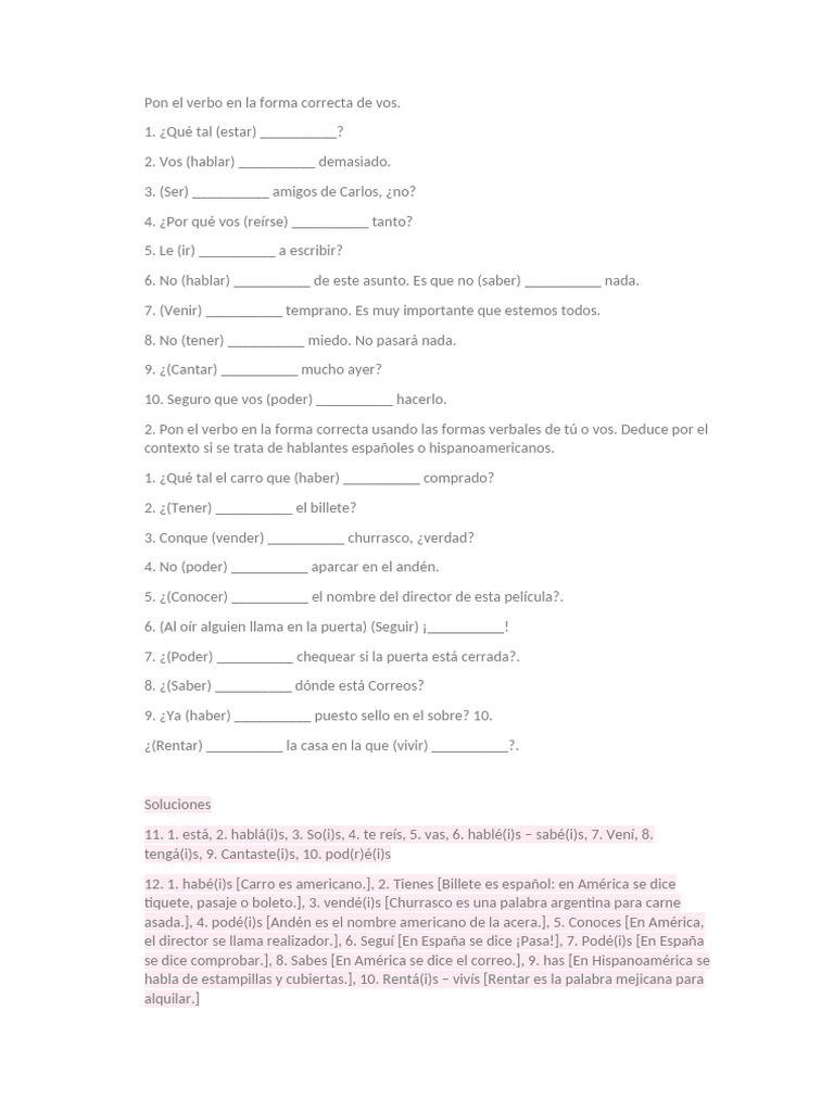 Voseo - Ejercicios | PDF