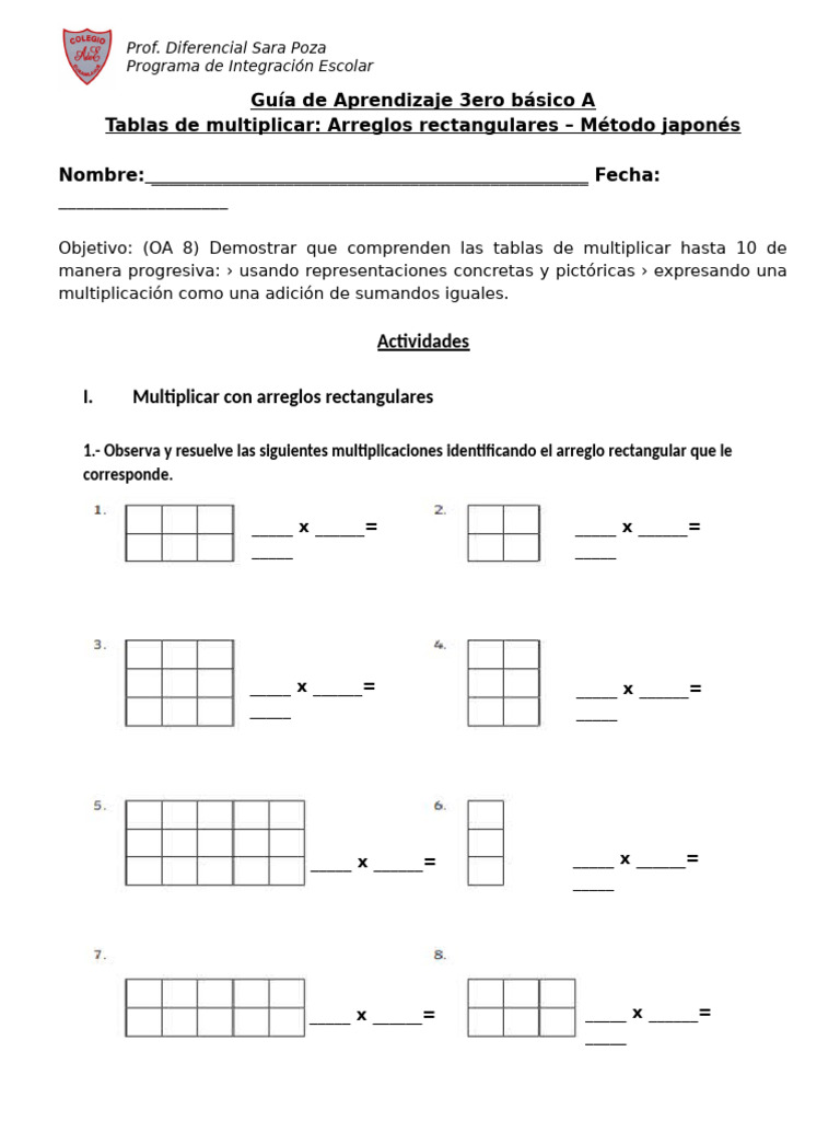 Guía de Aprendizaje 3ero Básico A Multiplicaciones | PDF