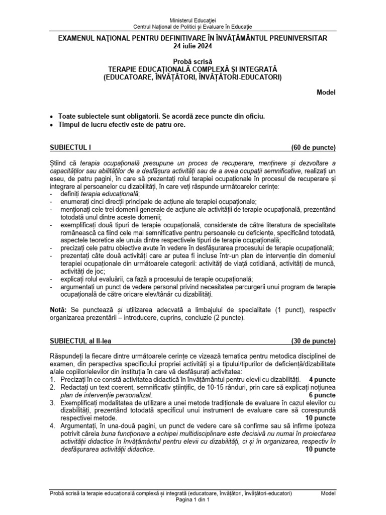Def 141 Terapie Educationala E I 2024 Var Model | PDF