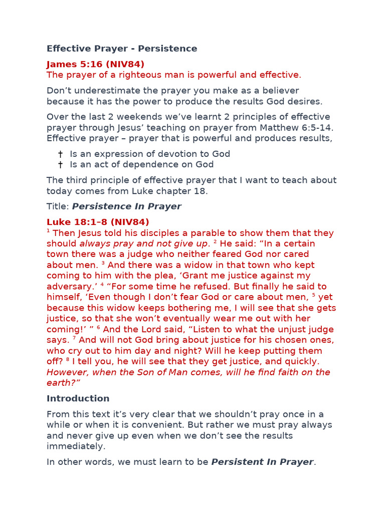 Effective Prayer - Persistence in Prayer | PDF