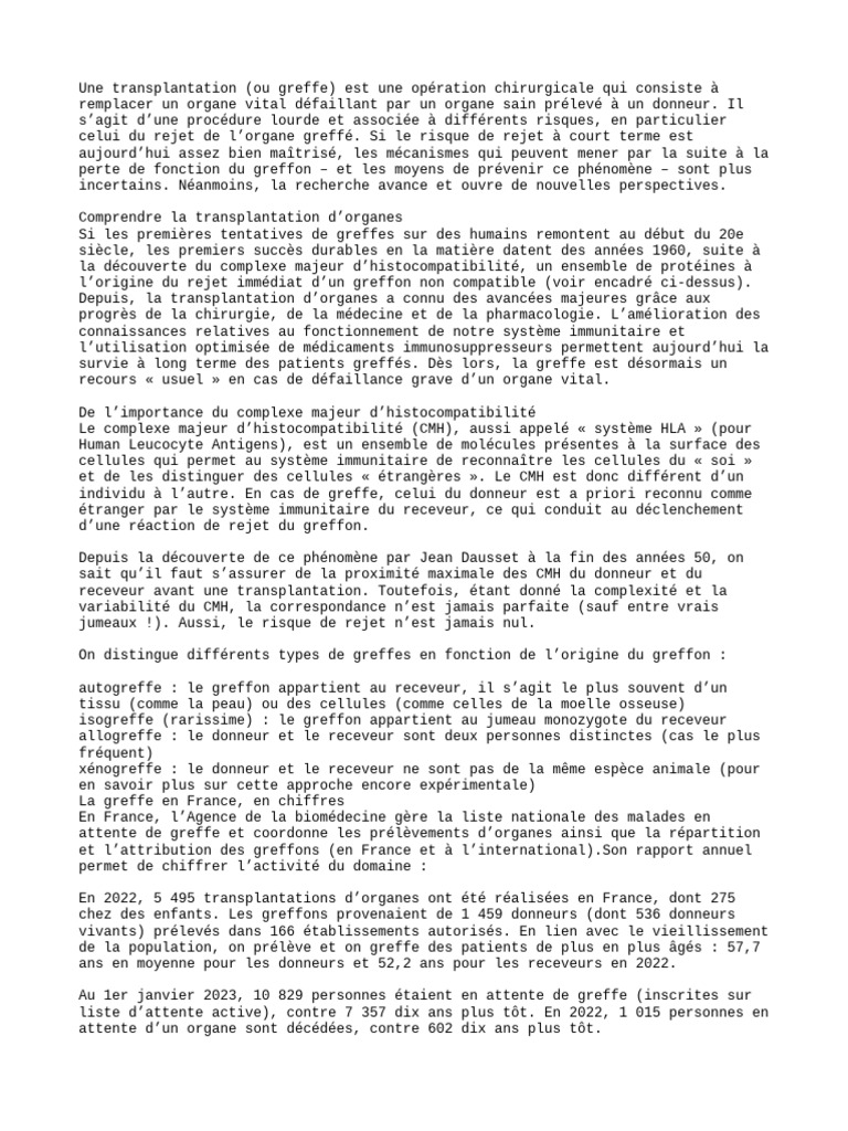 La greffe d'organes | PDF