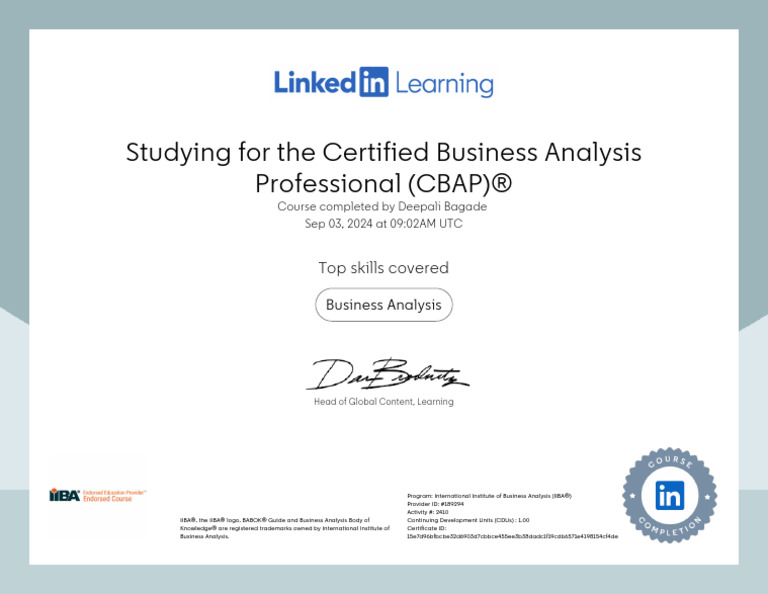 CertificateOfCompletion - Studying For The Certified Business Analysis ...