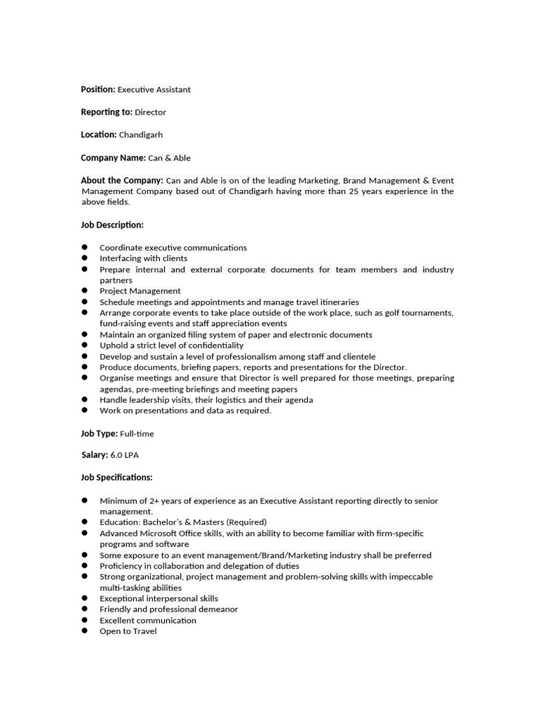 EA Job description JD | PDF