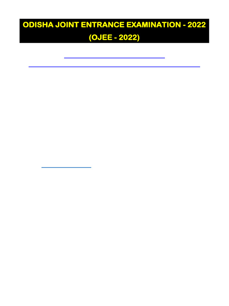 Odisha Joint Entrance Examination - 2022 (OJEE - 2022) | PDF