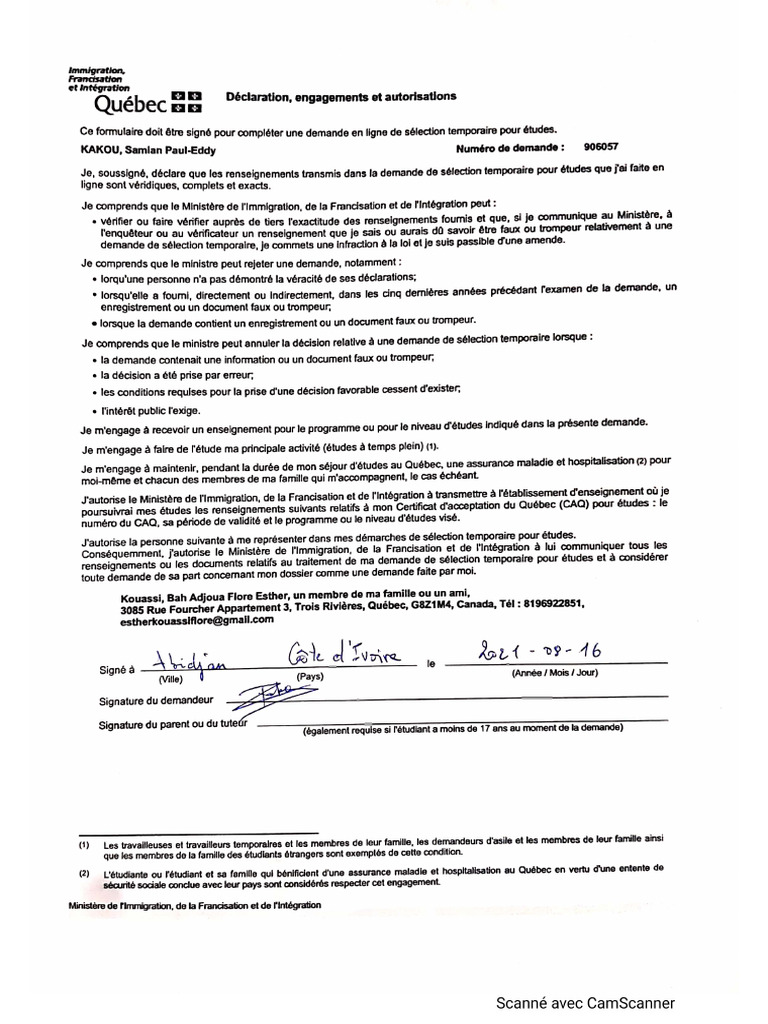 Déclaration, Engagements Et Autorisations | PDF