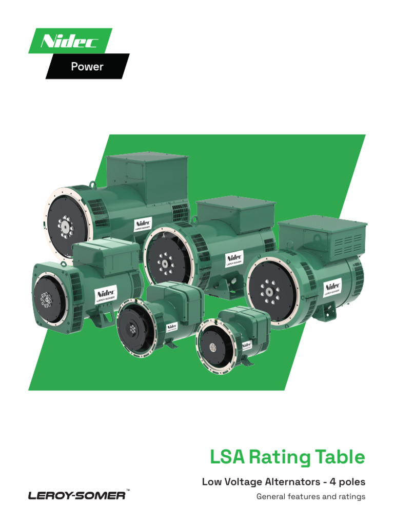 LSA Rating Table: Low Voltage Alternators - 4 Poles | PDF