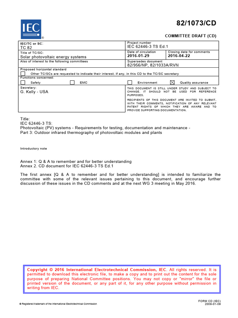 IEC 62446 - 3 TS Outdoor Infrared Thermography International Standard ...