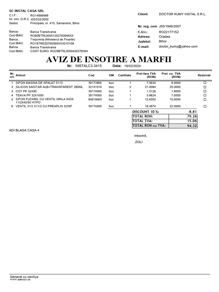 Aviz de Insotire A Marfii: Data: NR | PDF