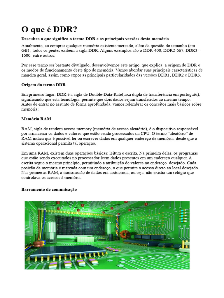 O Que É Memória DDR | PDF | Memória de acesso aleatório (RAM) | Armazenamento de dados de computador