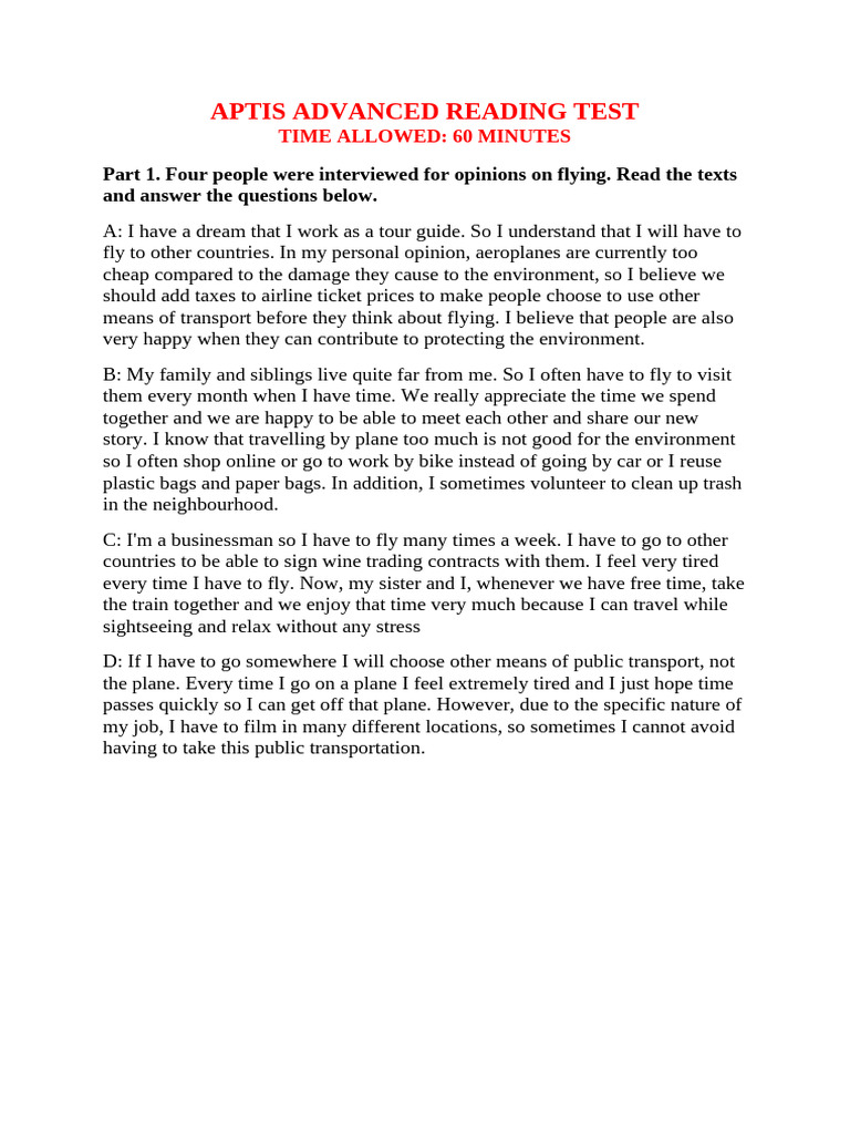Aptis Advanced Reading Test 3 | PDF