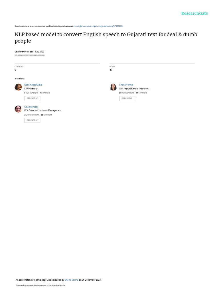 NLP Based Model To Convert English Speech To Gujarati Text For Deaf Amp ...
