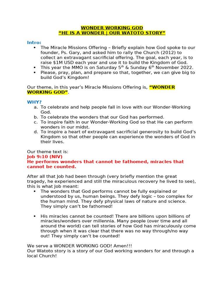 Wonder Working God - He Is A Wonder | PDF