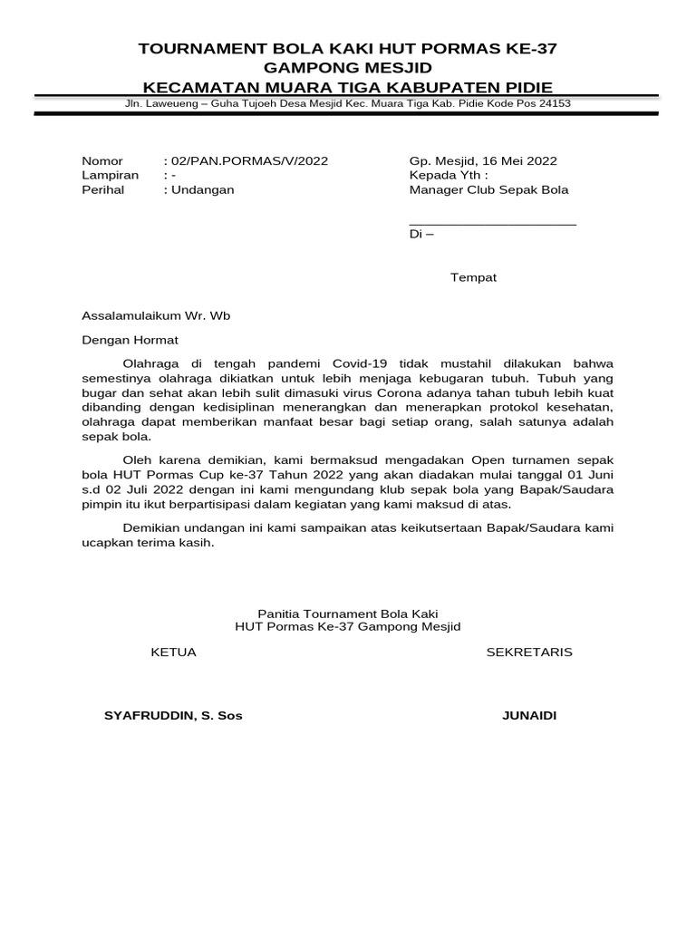 Undangan Turnamen 2022 | PDF