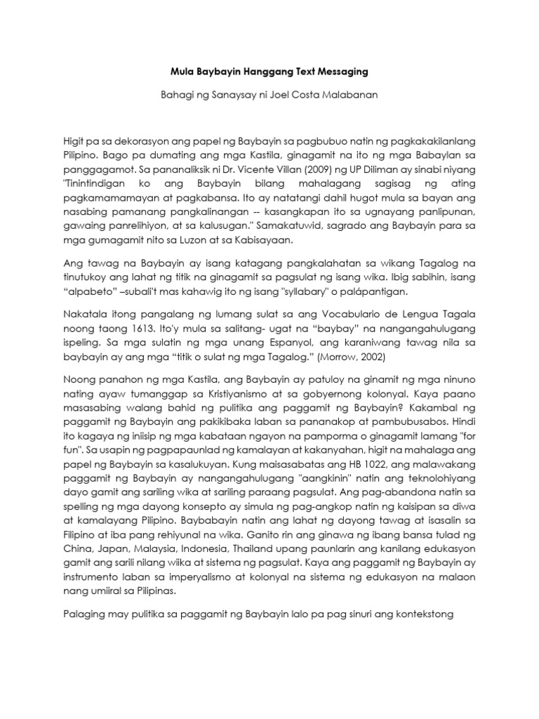 Mula Baybayin Hanggang Text Messaging | PDF