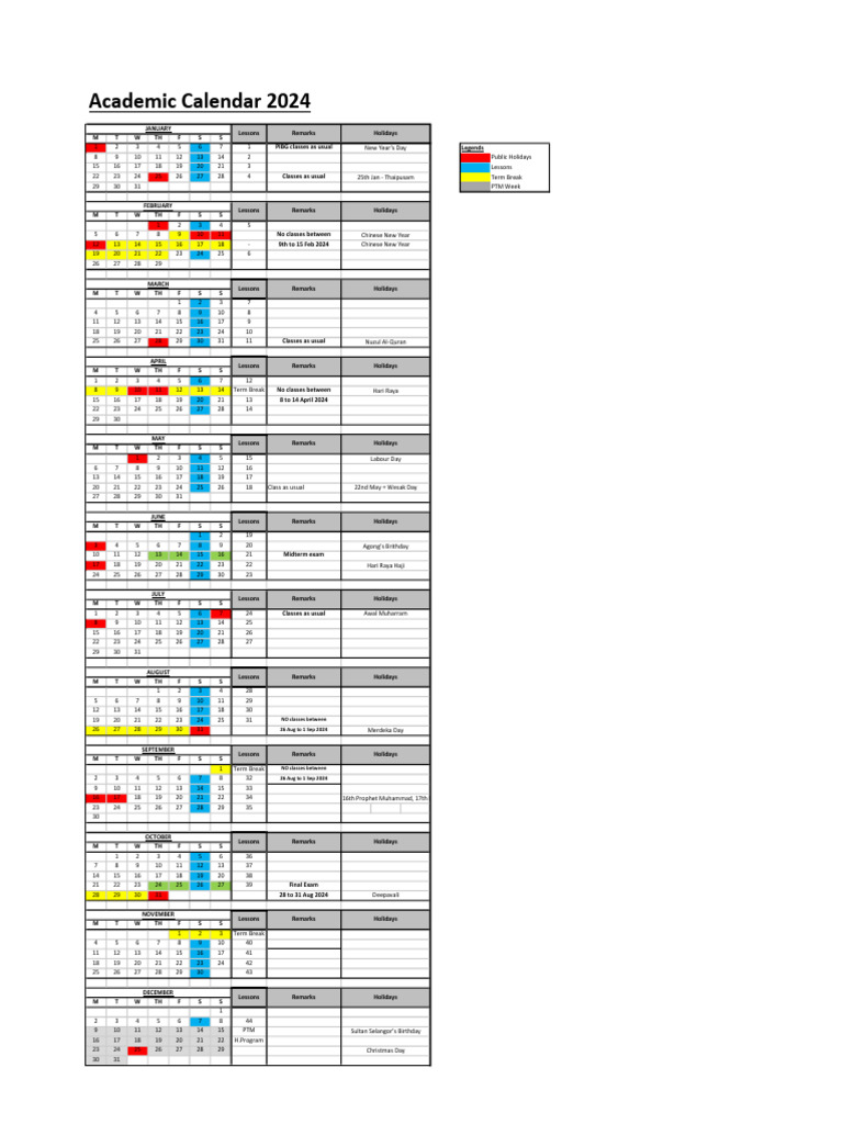 IGS English Academic Calendar 2024 For Saturday Classes (Bukit Jalil ...