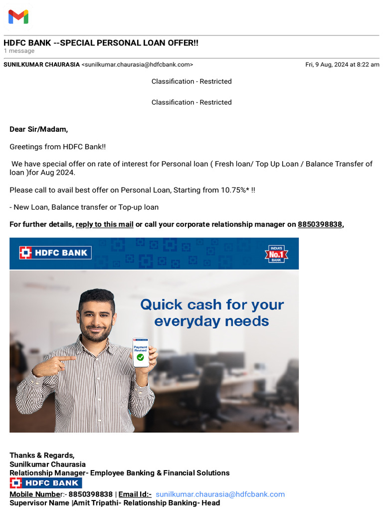 Gmail - HDFC BANK - SPECIAL PERSONAL LOAN OFFER!! | PDF