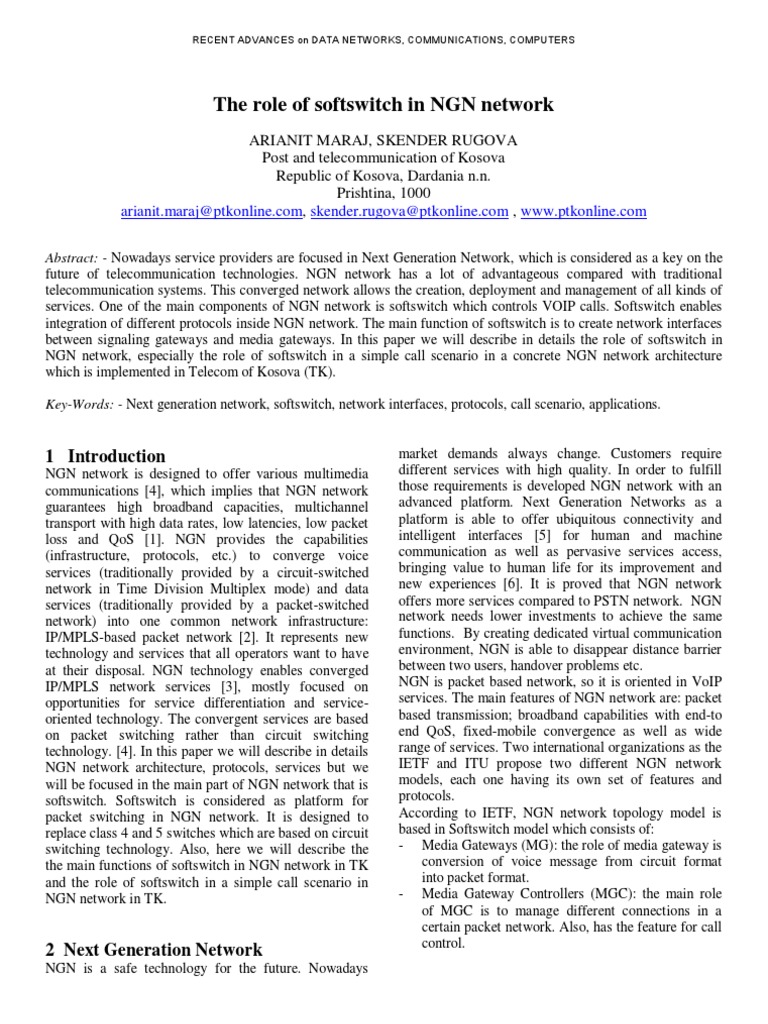Role Soft Switch in NGN | PDF | Session Initiation Protocol | Computer Network