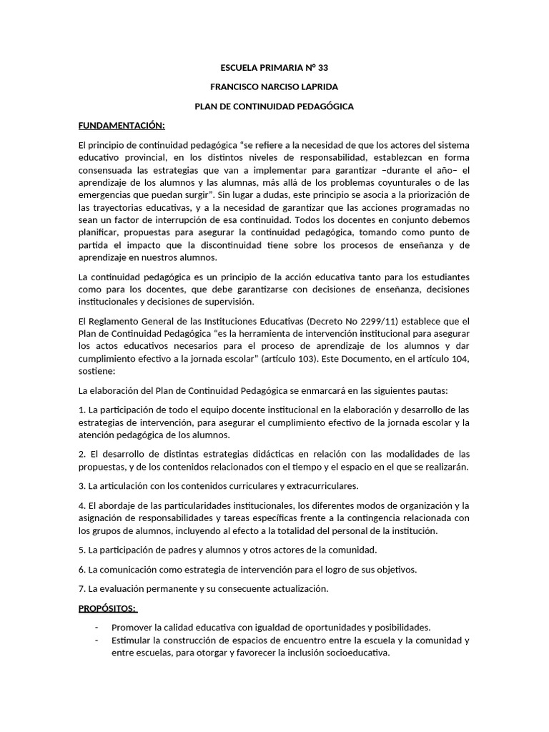 Plan de Continuidad Pedagogica | PDF