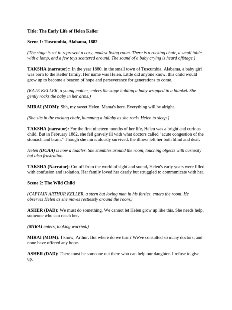 HELEN KELLER SCRIPT For ASSEMBLY | PDF