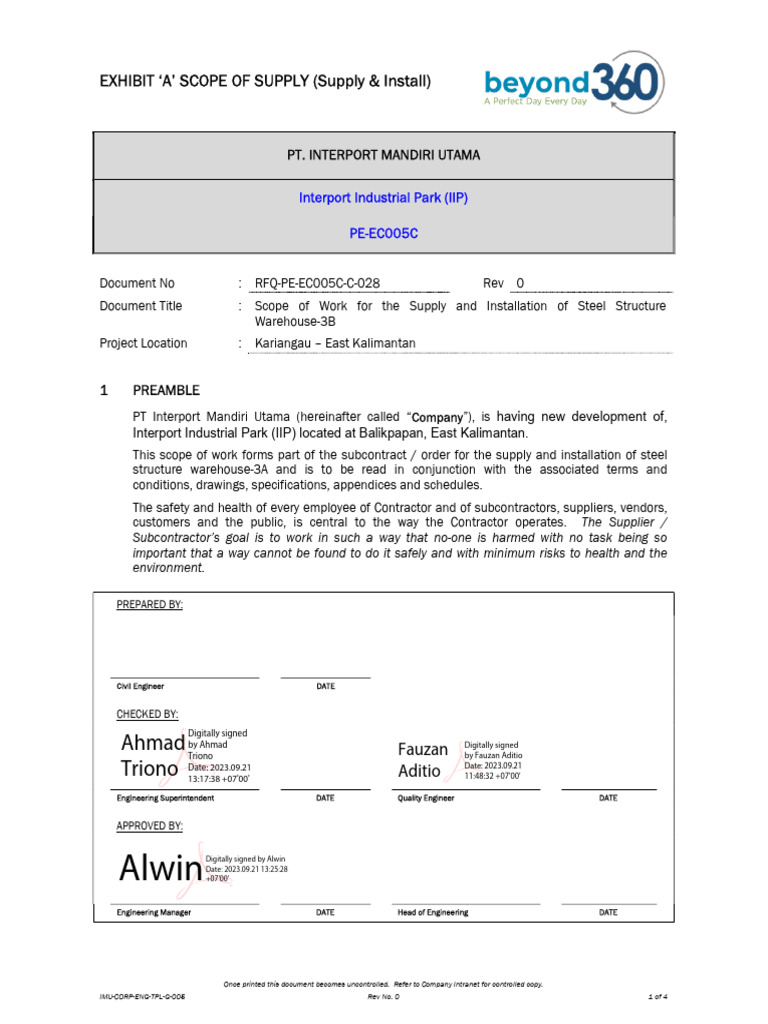 RFQ-PE-EC005C-C-028_0 Scope of Work for the Supply and Installation of Steel Structure WH-3B-1 | PDF