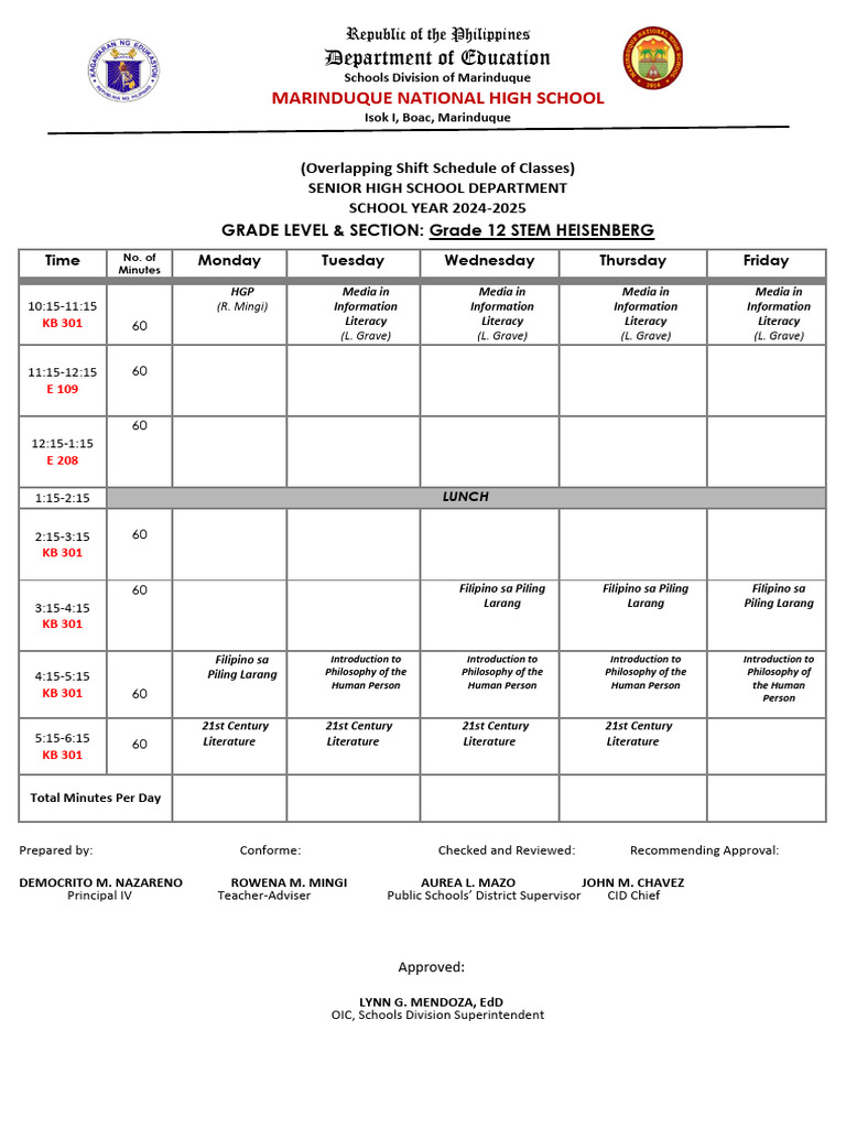 12-Class-Schedule_1st-Sem_SY-2024-2025 | PDF