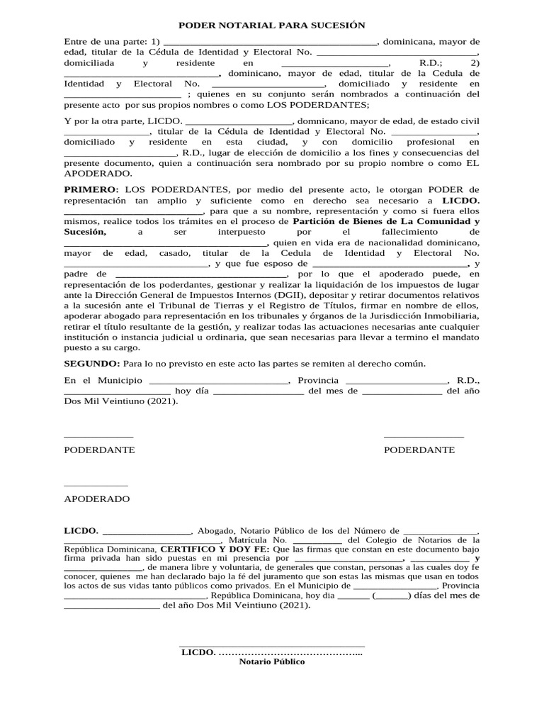Modelo de Poder Notarial para Particion | PDF | Documento de identidad ...