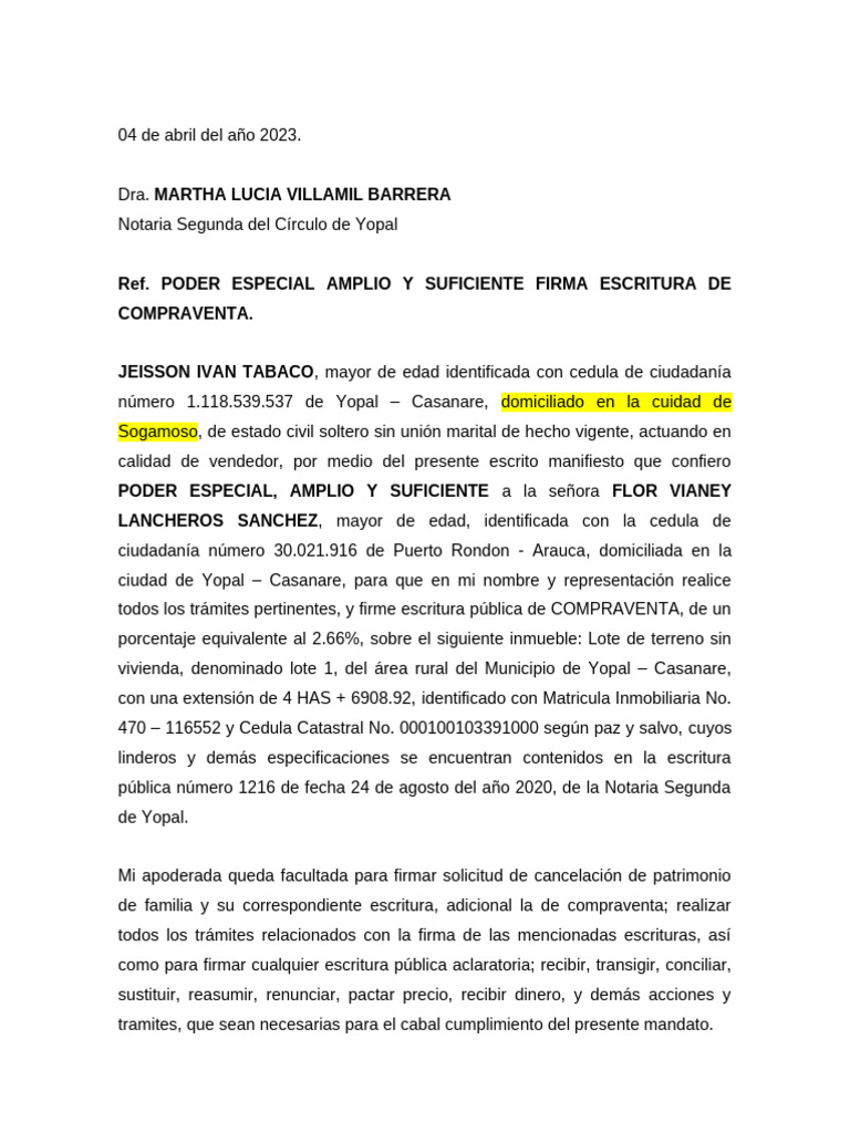Poder Especial Amplio y Suficiente Firma de Escritura | PDF