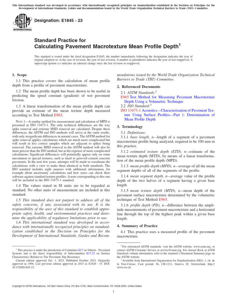 Calculating Pavement Macrotexture Mean Profile Depth: Standard Practice ...