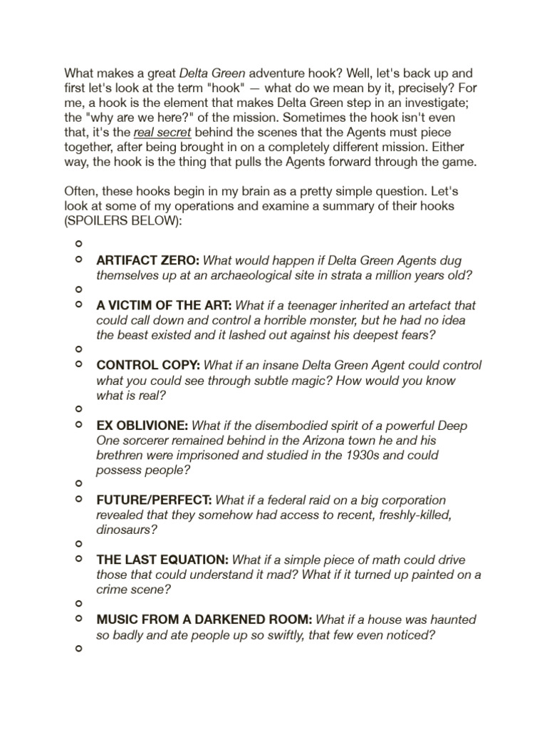 Creating The Delta Green Hook | PDF