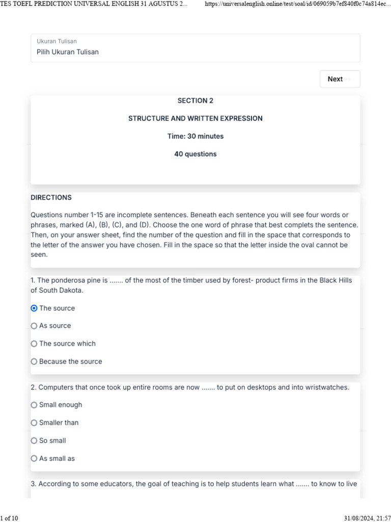 Tes Toefl Prediction Universal English 31 Agustus 2024 - 1 September ...
