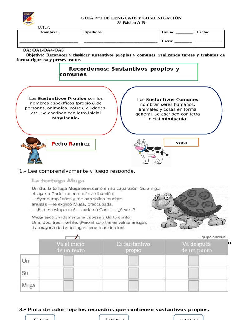 3° Guia N°1 - Sustantivos Propios y Comunes | PDF