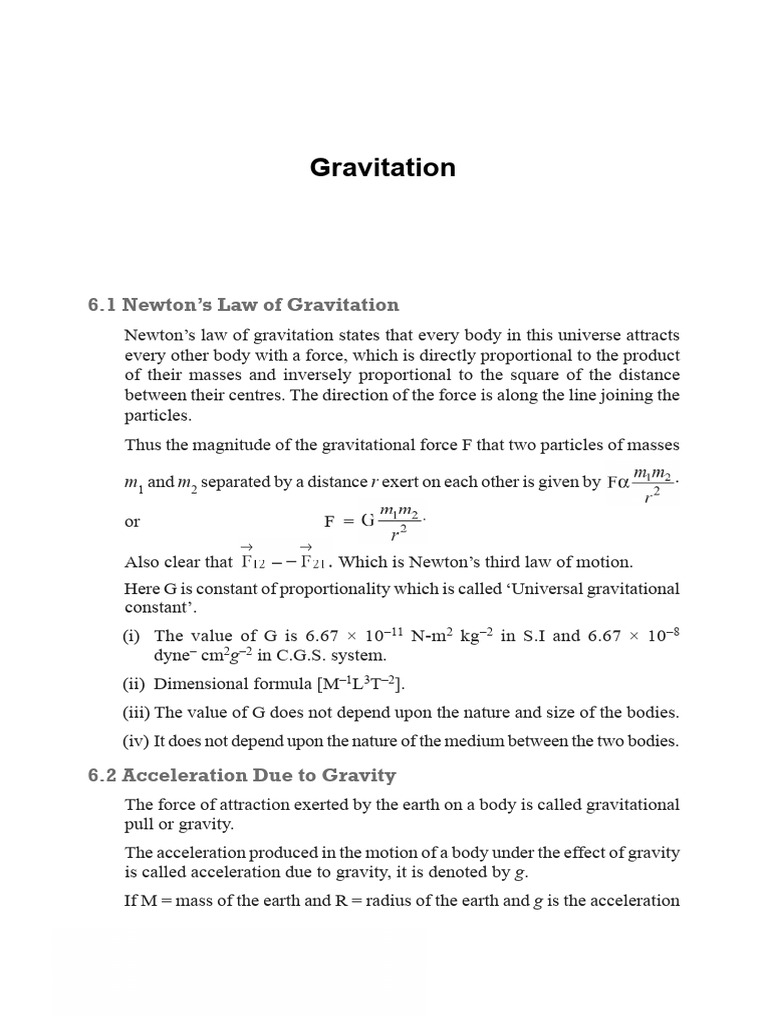 Gravitation Revision Notes | PDF