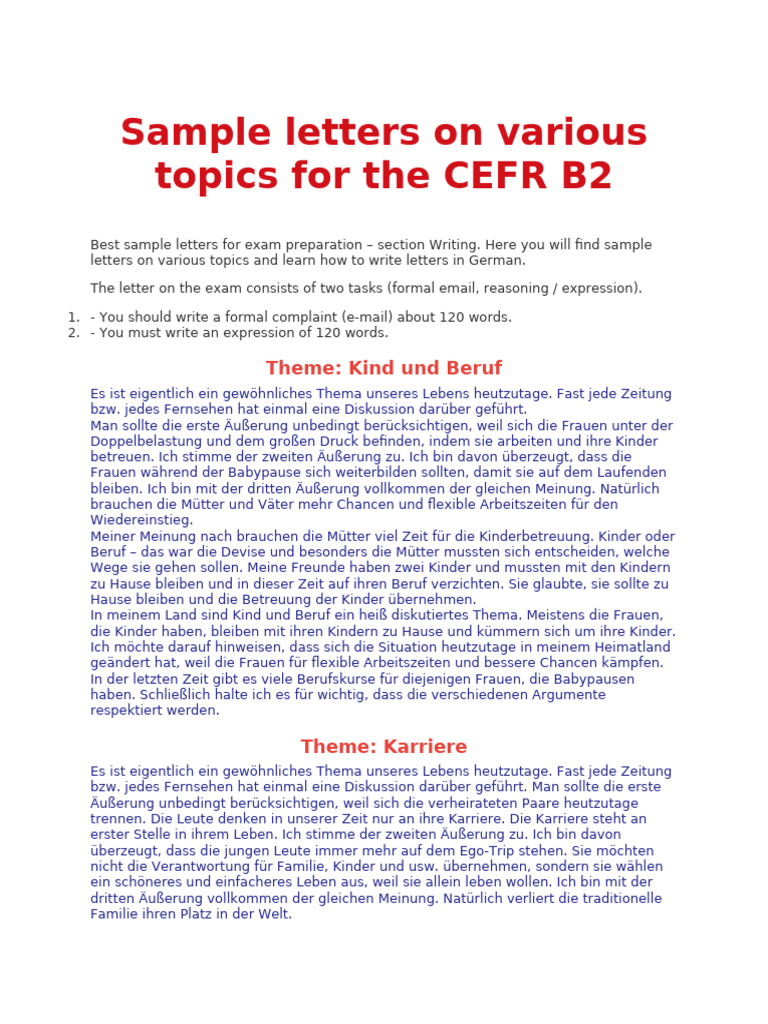 Sample Letters On Various Topics For The CEFR B2 | PDF
