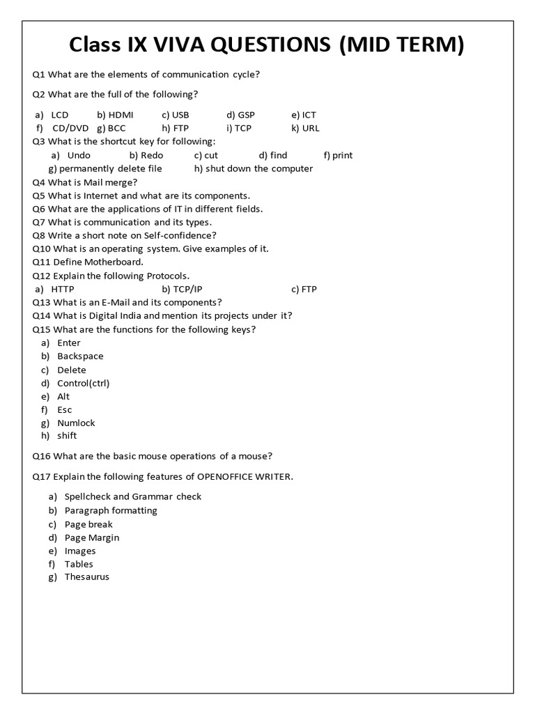 Class IX Viva Questions | PDF