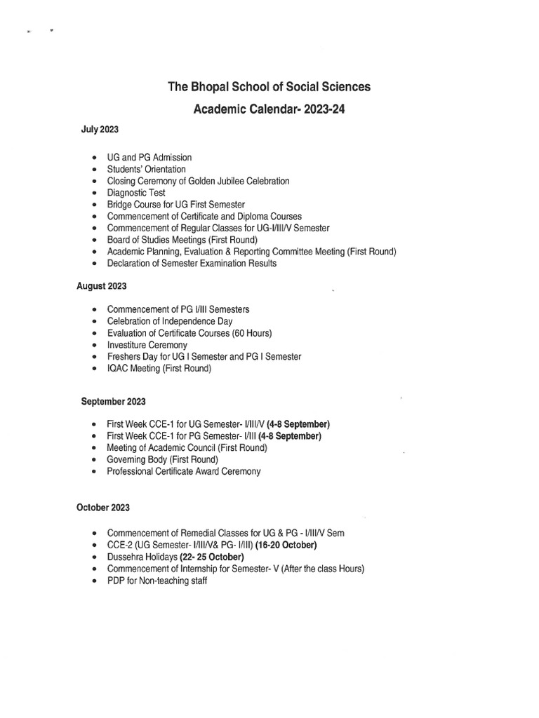 Academic Calender 2023-2024 | PDF